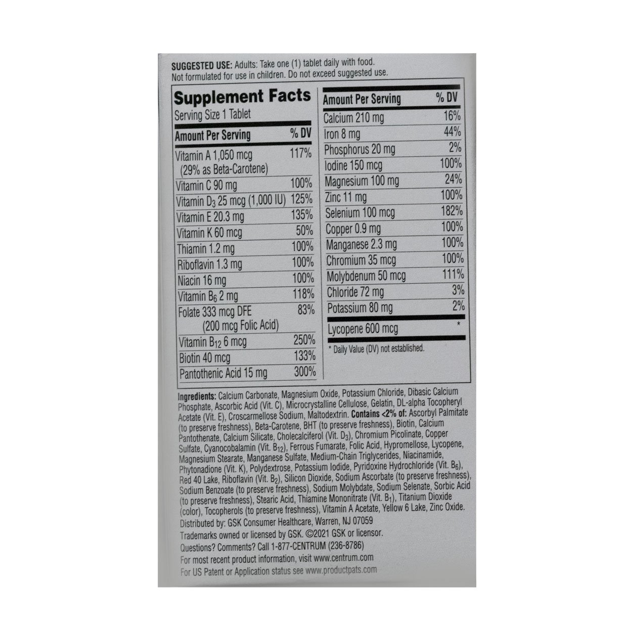 Centrum Multivitamins for Men, Multivitamin/Multimineral Supplement ...